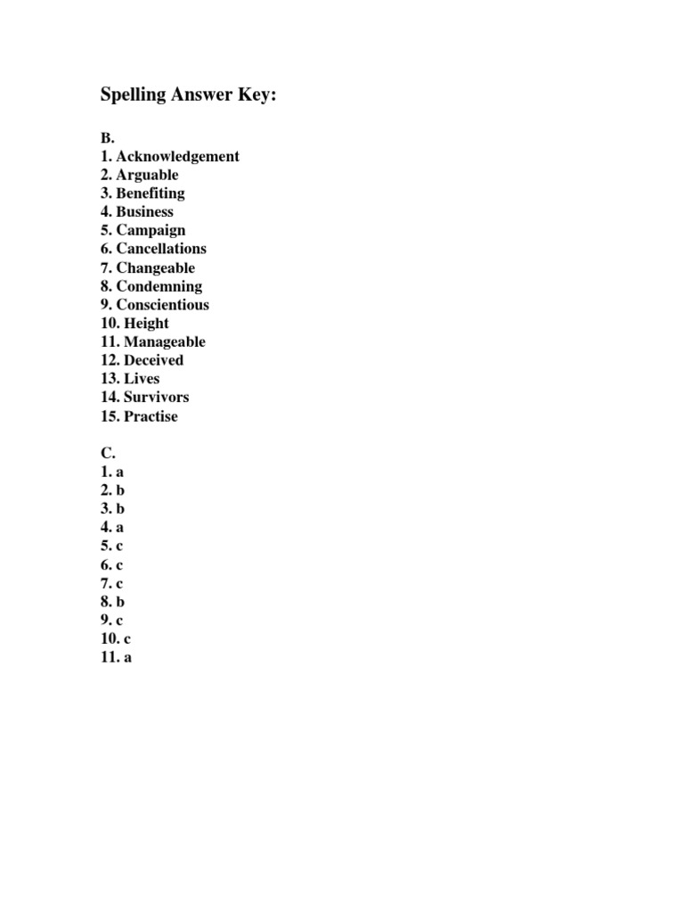 Spelling Answer Key | PDF