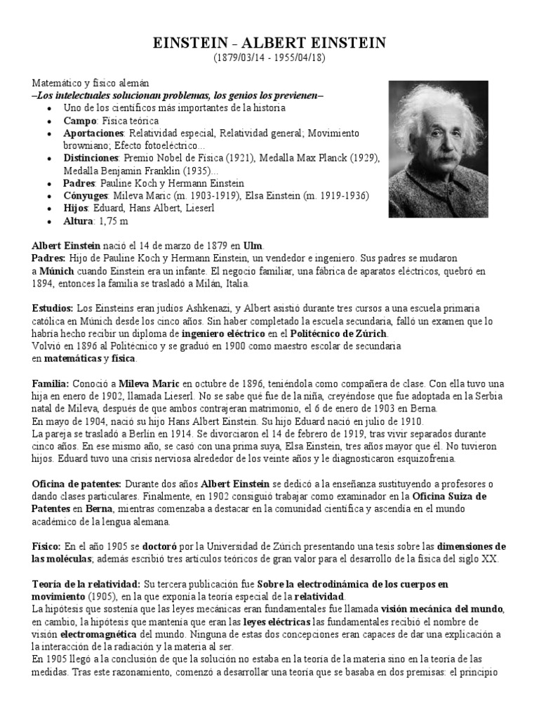 Biografía de Albert Einstein | PDF | Albert Einstein | William Shakespeare