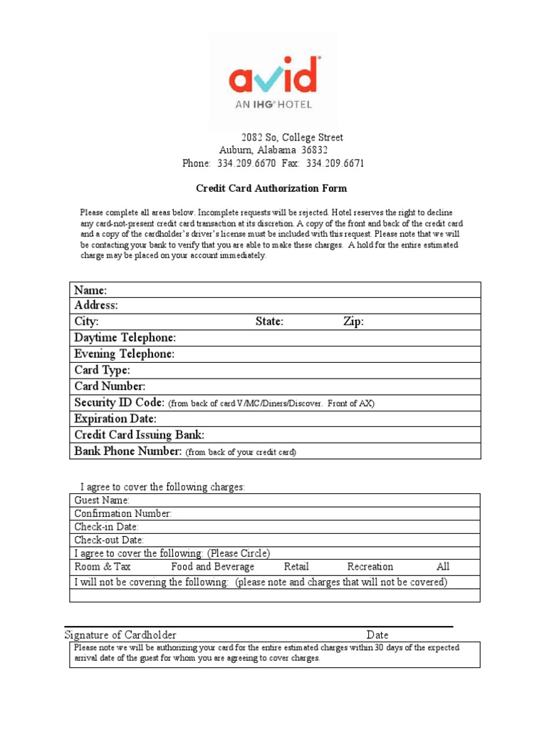 Avid Credit Card Auth | PDF