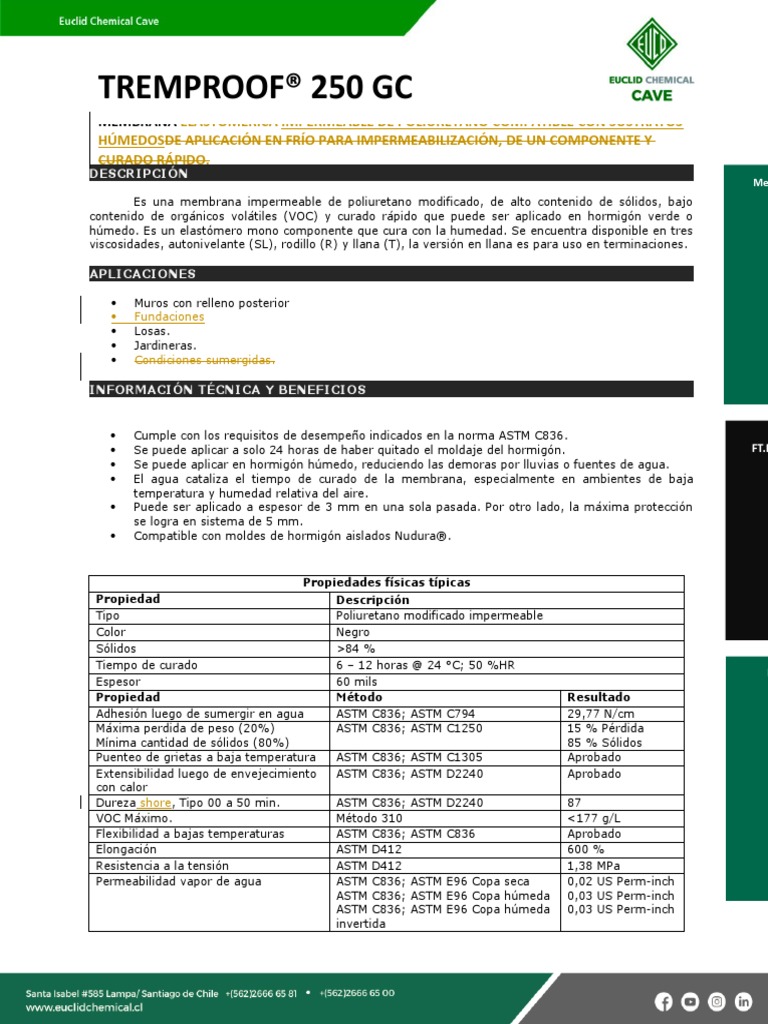 FT - Pc.co.92 Tremproof 250 GC v04 | PDF | Hormigón | Agua