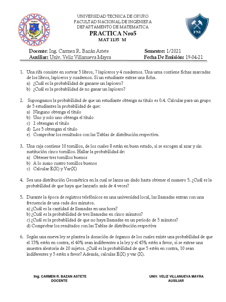 Practica5 Mat1135 M - 1 | PDF | Probabilidad | Science