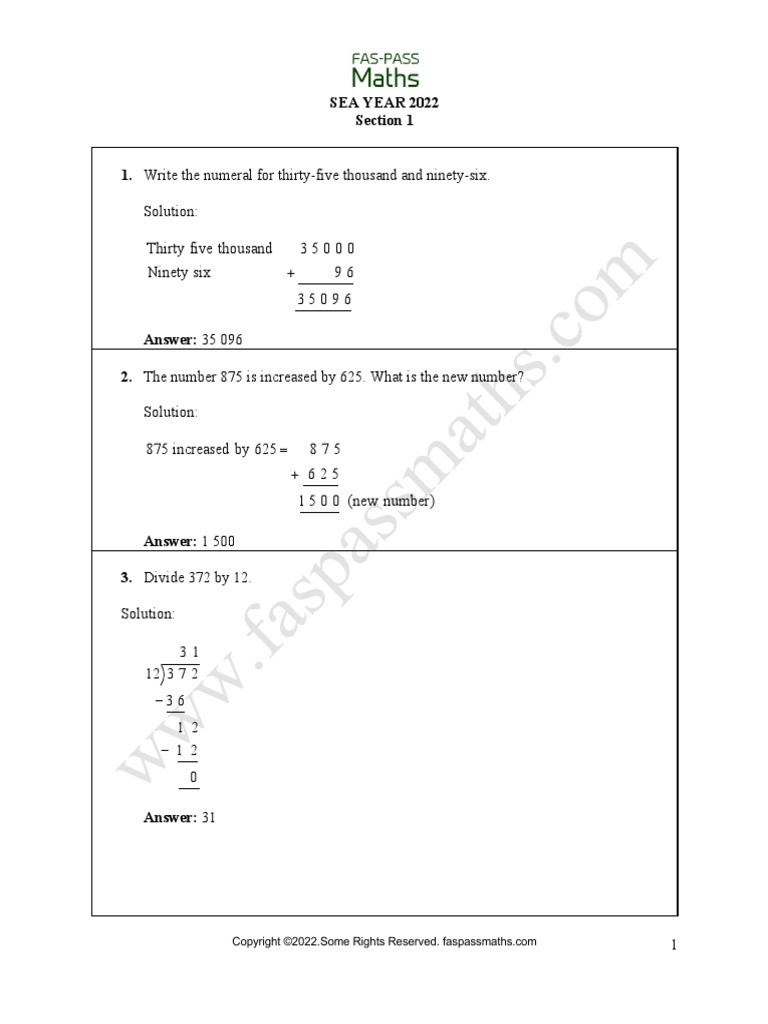 SEA Maths 2022 Docx 1 | PDF | Rectangle | Geometry SEA Maths 2022 Docx 1 | PDF | Rectangle | Geometry