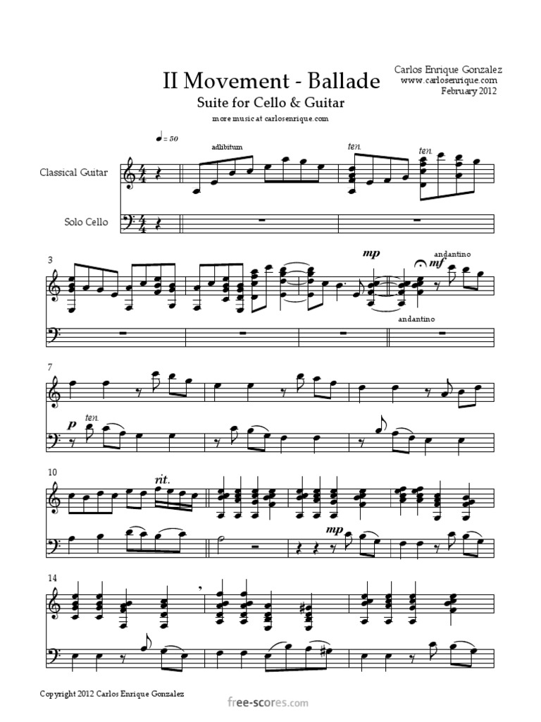 (Free Scores - Com) Gonzalez Carlos Enrique Suite For Cello Guitar Ballade 2 Mov 42709 | PDF