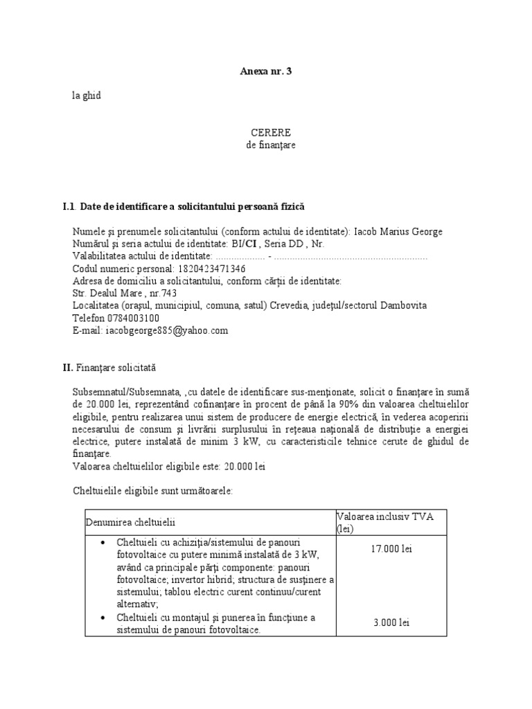 Anexa NR 3 Proiect Ghid 2023 | PDF