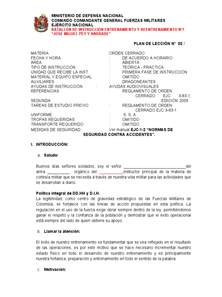 PLAN DE LECCIÓN No. 2 ORDEN CERRADO S.S.A | PDF