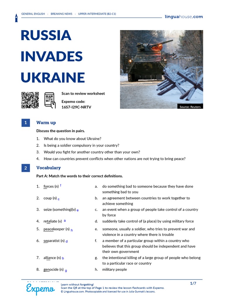 Russia Invades Ukraine British English Student+ | PDF | Vladimir Putin ...