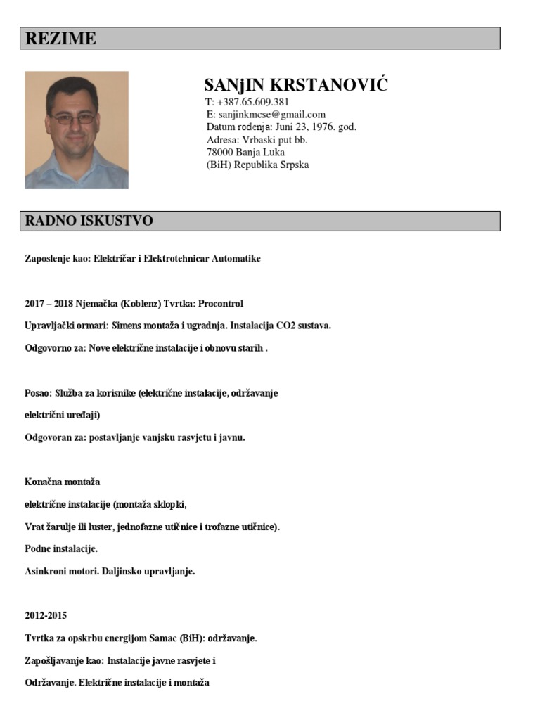 Rezime: Radno Iskustvo | PDF