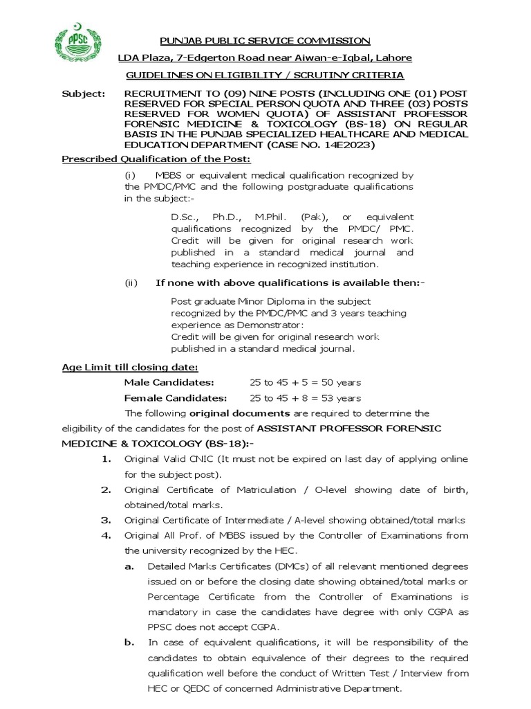 Guidelines For The Post of Assistant Professor 14E2023 | PDF ...