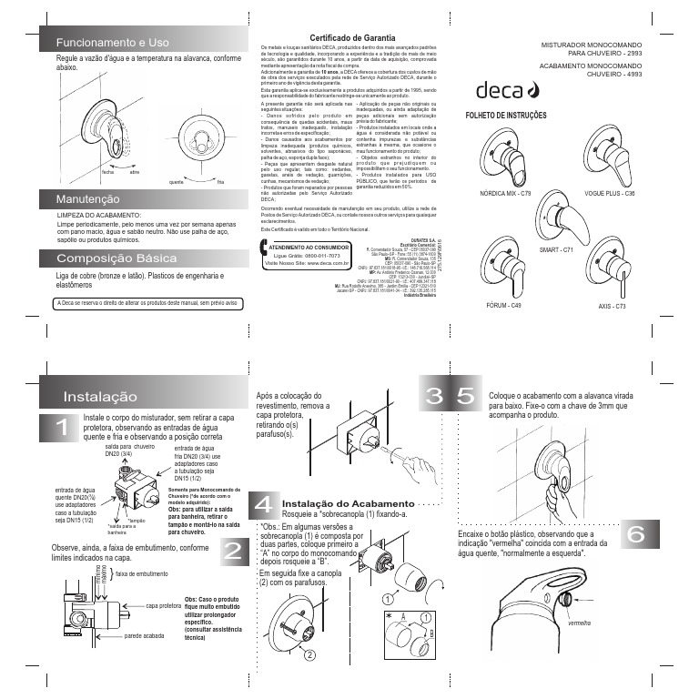 DECA Manuais de Instalacao - 4993.c71.chu | PDF | Chuveiro | Setor ...