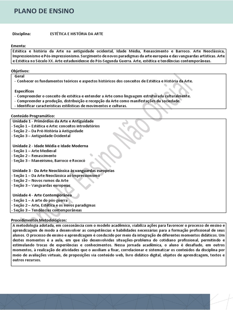 Estética e História da Arte: Plano de Ensino | PDF | Renascimento ...