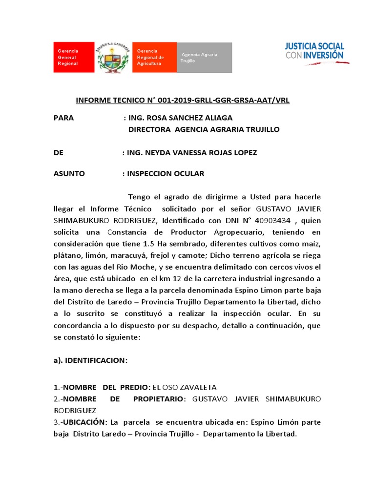 Informe de Inspeccion Ocular | PDF | Agricultura | Ciencia de la agricultura