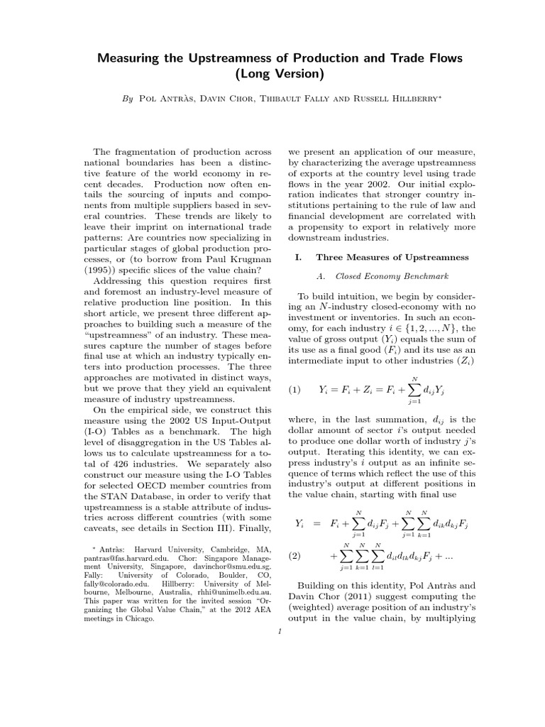 Measuring The Upstreamness of Production and Trade Flows | PDF | Matrix (Mathematics) | Input ...