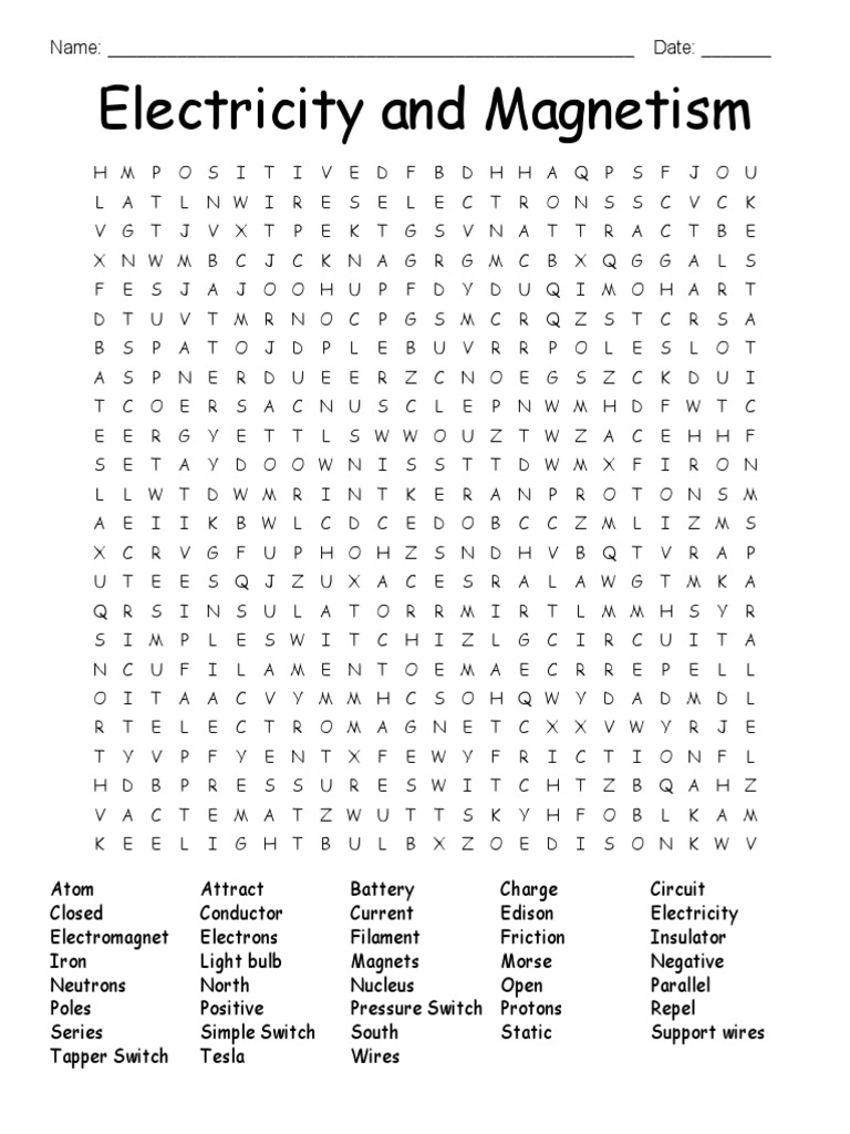 Word Search Electricity and Magnetism | PDF