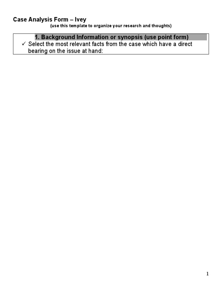 CASE STUDY ANALYSIS FORM - Ivey PART1 | PDF