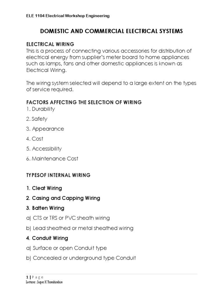 ELE 1104 (Wiring Systems) | Download Free PDF | Electrical Wiring ...