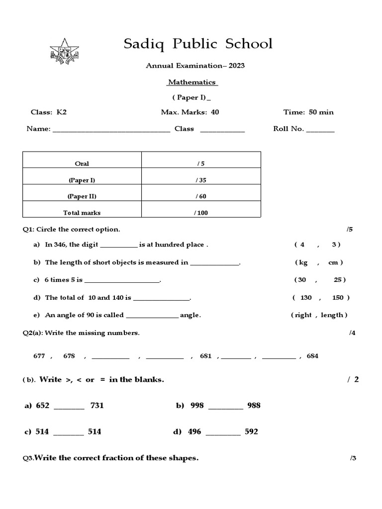 K2 Maths Paper Final 2023 | PDF | Mathematics