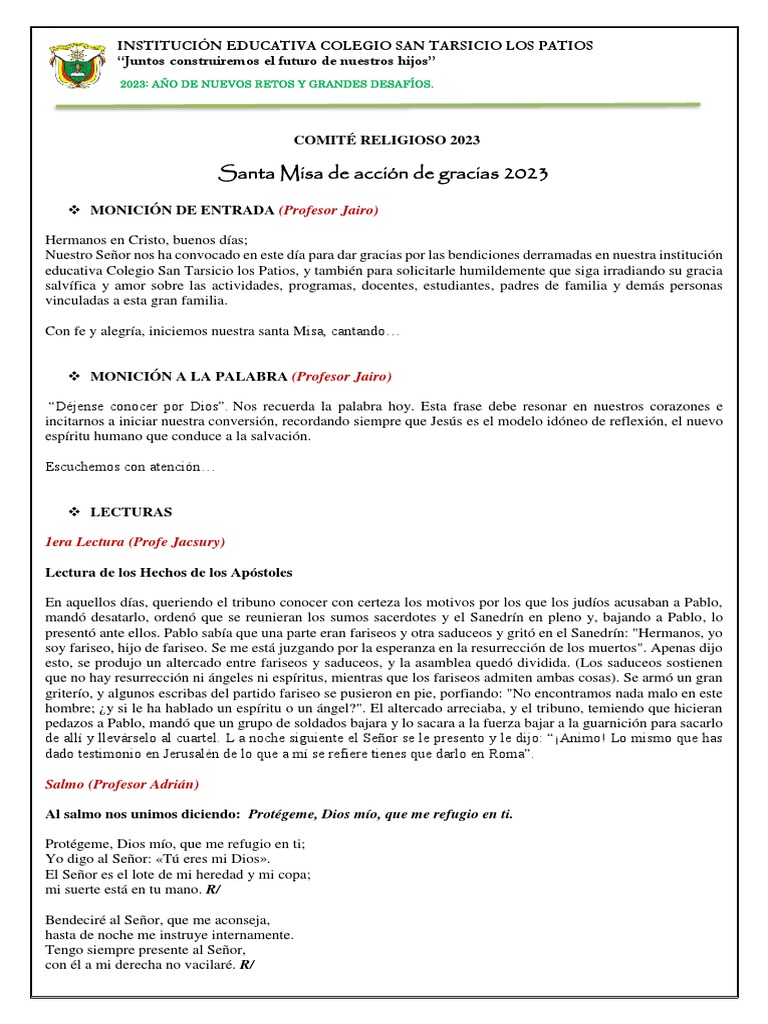 Misa 2023 Moniciones y Peticiones | Descargar gratis PDF | Misa (liturgia) | Pablo el apóstol