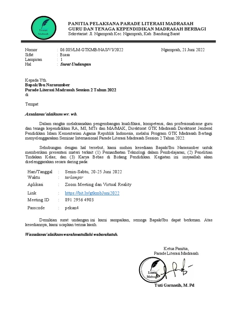 Surat Undangan Narsum - Lampiran Narsum - LM 2 | PDF