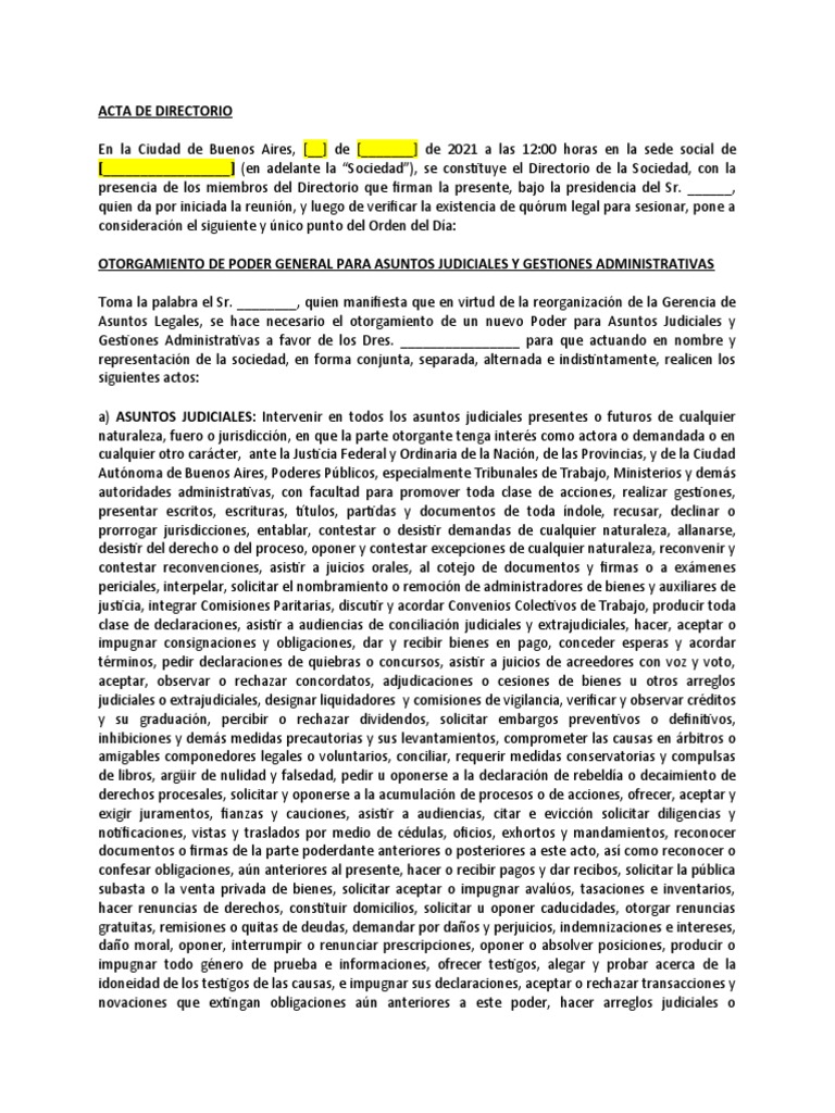 Modelo Acta Directorio Poder Judicial y Administrativo | PDF ...