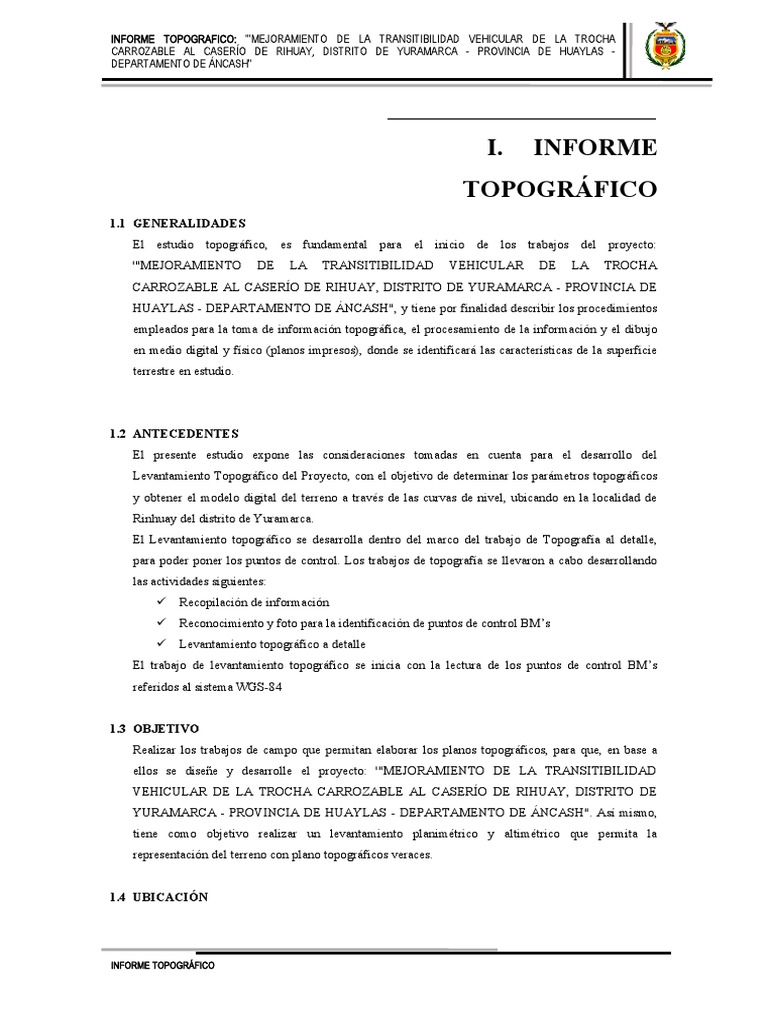 Informe Topografico | PDF | Topografía | Ciencias fisicas