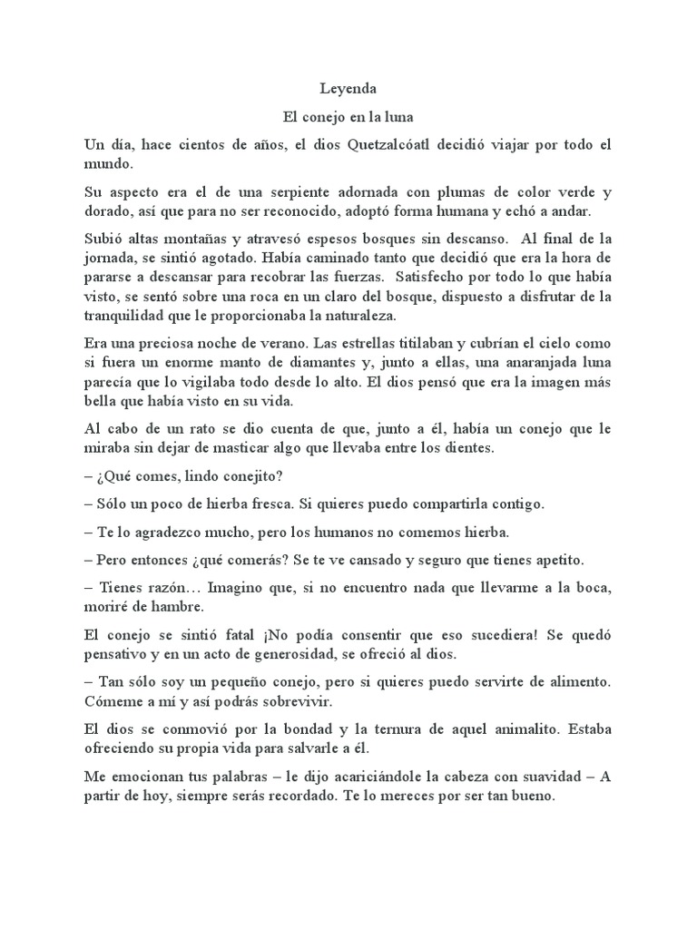 Leyenda El Conejo en La Luna | PDF