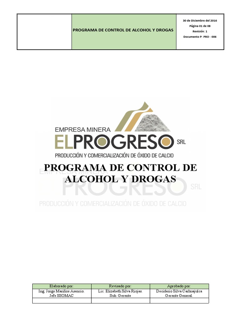 PROGRAMA DE CONTROL DE ALCOHOL Y DROGAS EL PROGRESO S.R.L. Ver 001 P-PRO-006 | PDF