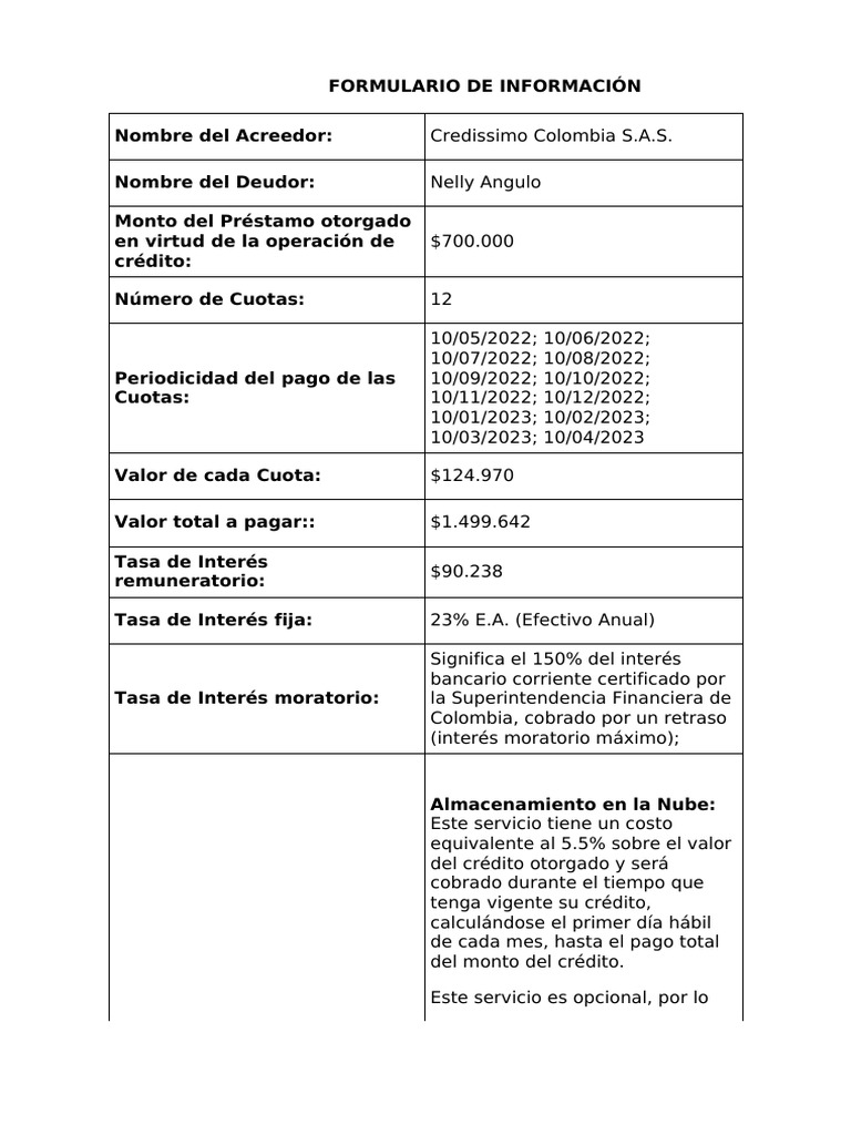 Formulario de Informacion Plus 20220330152322 | PDF | Crédito ...