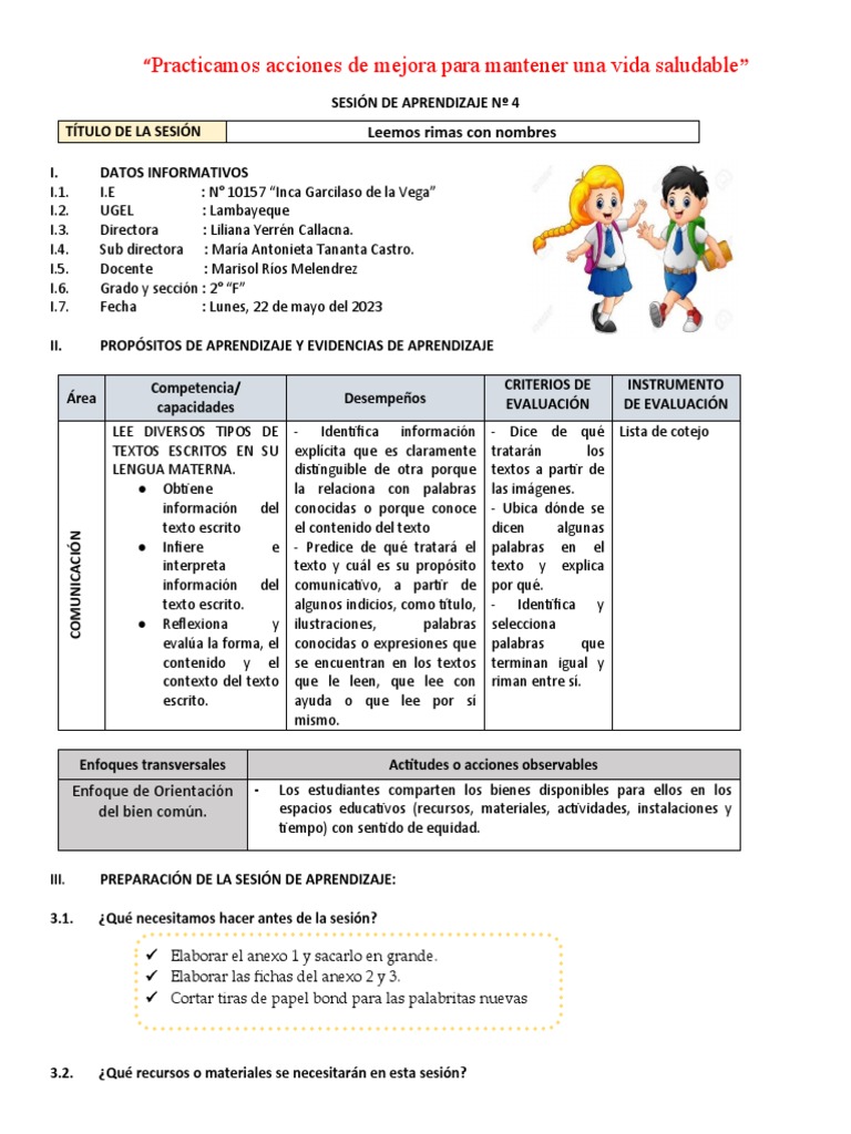 Rimas con Nombres para Aprender a Leer | PDF