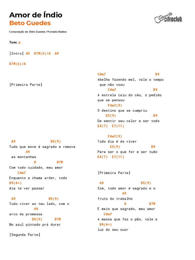 Cifra Club - Beto Guedes - Amor de Índio | PDF