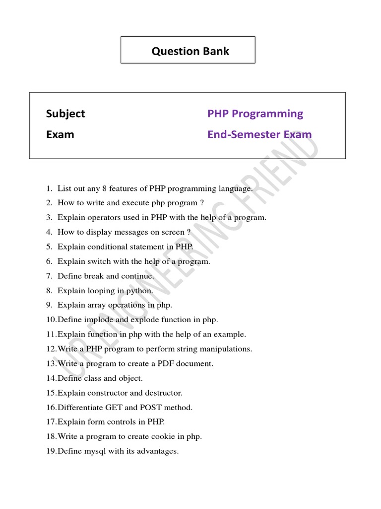 PHP Question Bank - End Semester (By Ur Engineering Friend) | PDF