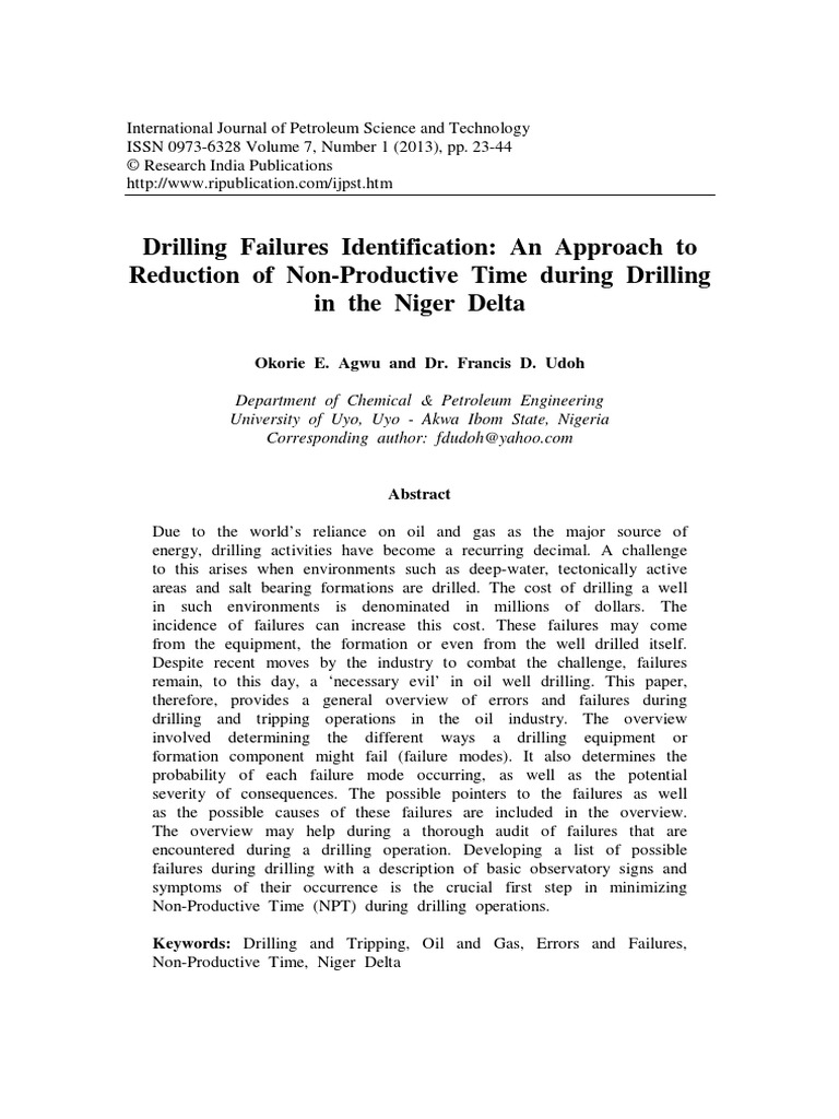 Drilling Failures Identification: An Approach To Reduction of Non ...