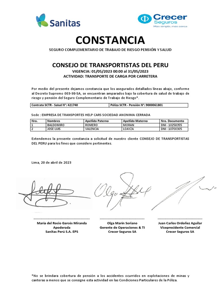 Empresa de Transportes Help Cars Sociedad Anonima Cerrada-2p | PDF