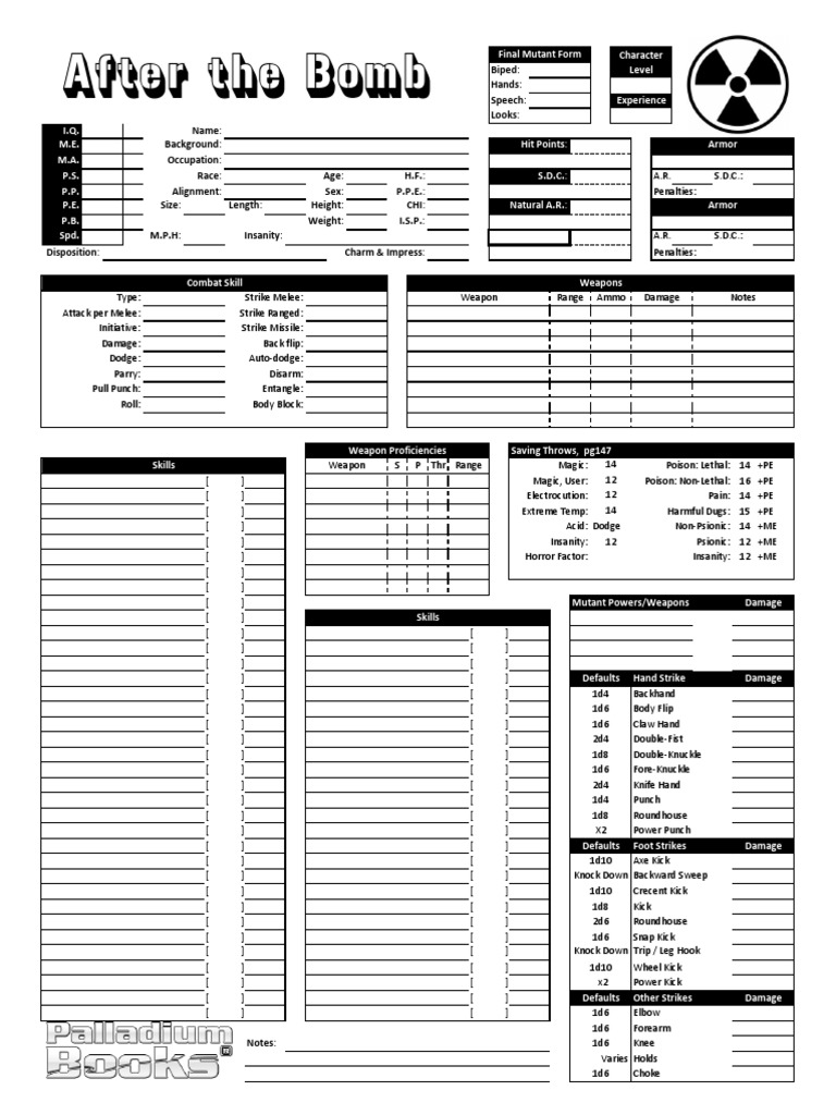 After The Bomb Character Sheet Custom | PDF
