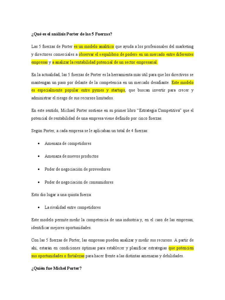 Qué Es El Análisis Porter de Las 5 Fuerzas | PDF | Marketing | Mercado ...