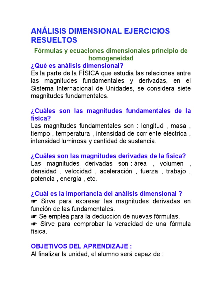 Análisis Dimensional Ejercicios Resueltos | PDF