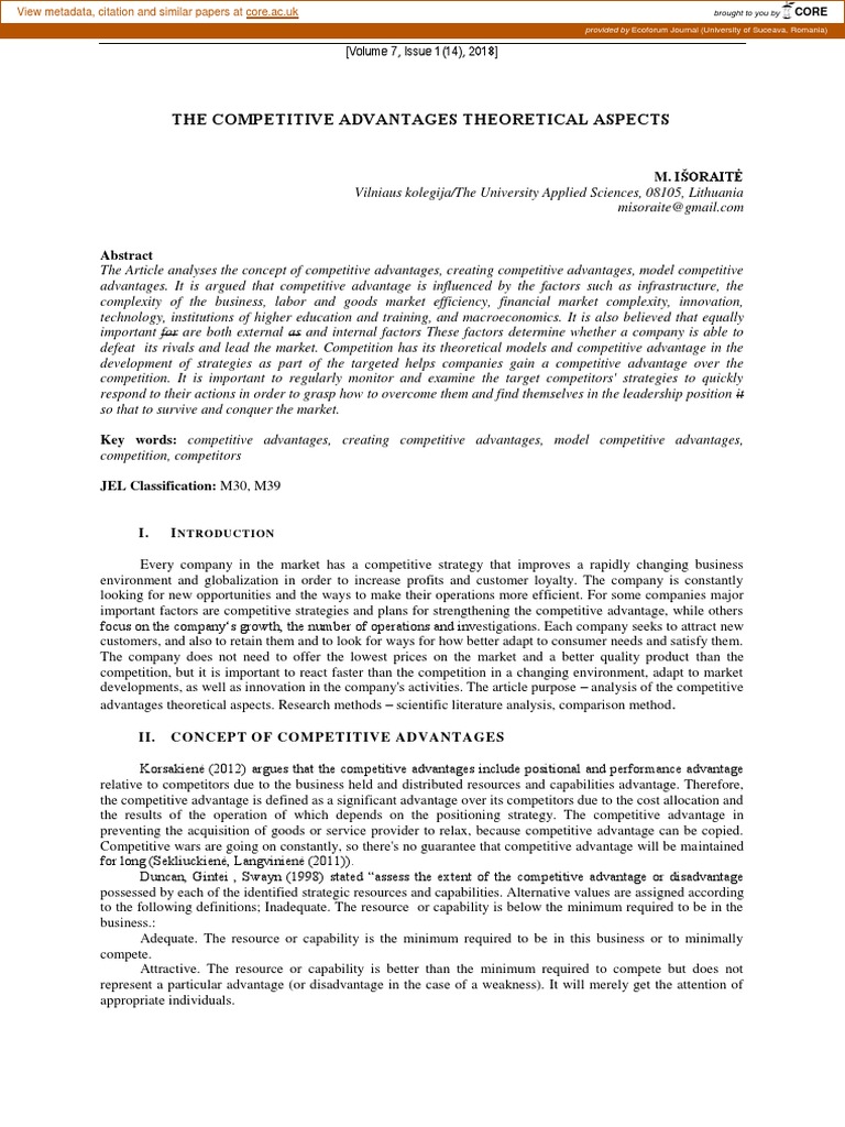 The Competitive Advantages Theoretical Aspects | PDF | Competitive ...