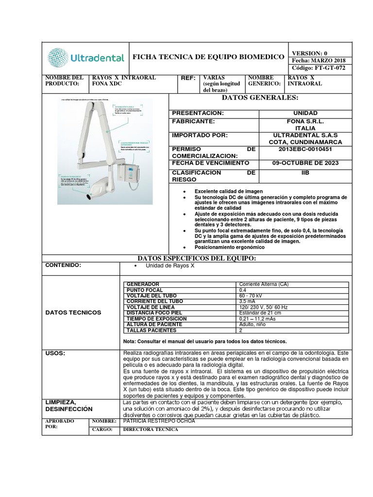 Ficha Tecnica RX Fona XDC | PDF | Rayo X | Radiología