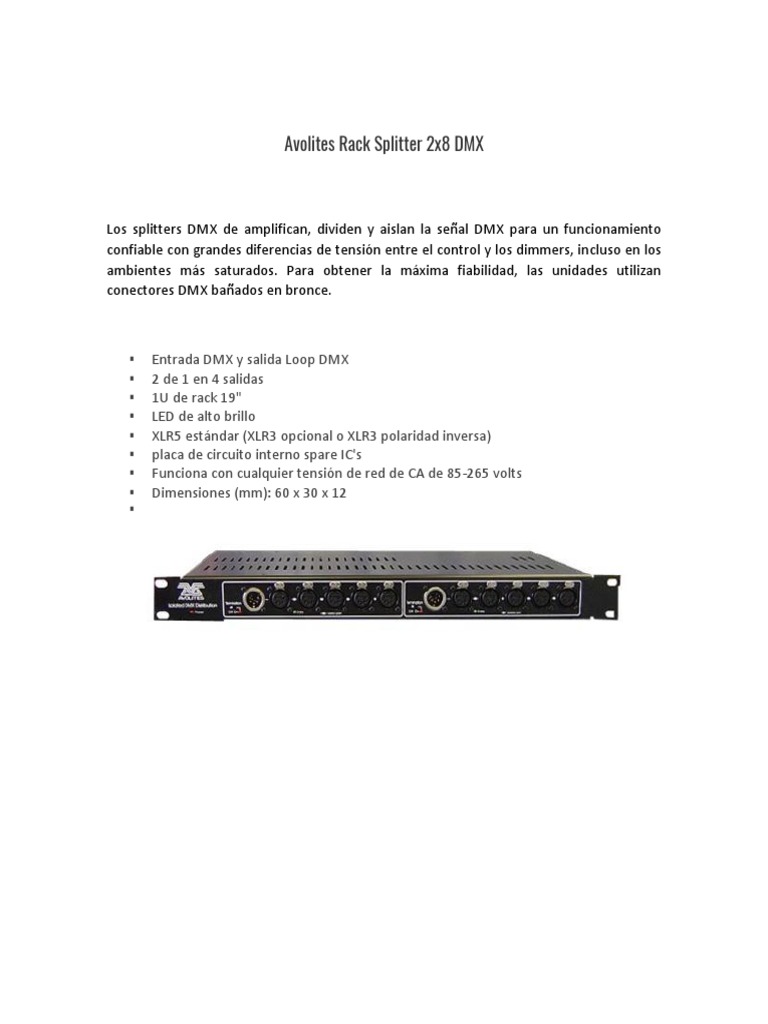 Avolites Rack Splitter 2x8 DMX Actualizado | PDF