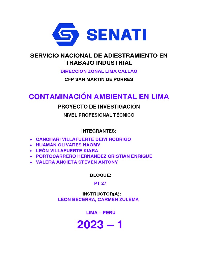 Proyecto Final Técnicas y Métodos Senati | Descargar gratis PDF | Contaminación | Residuos