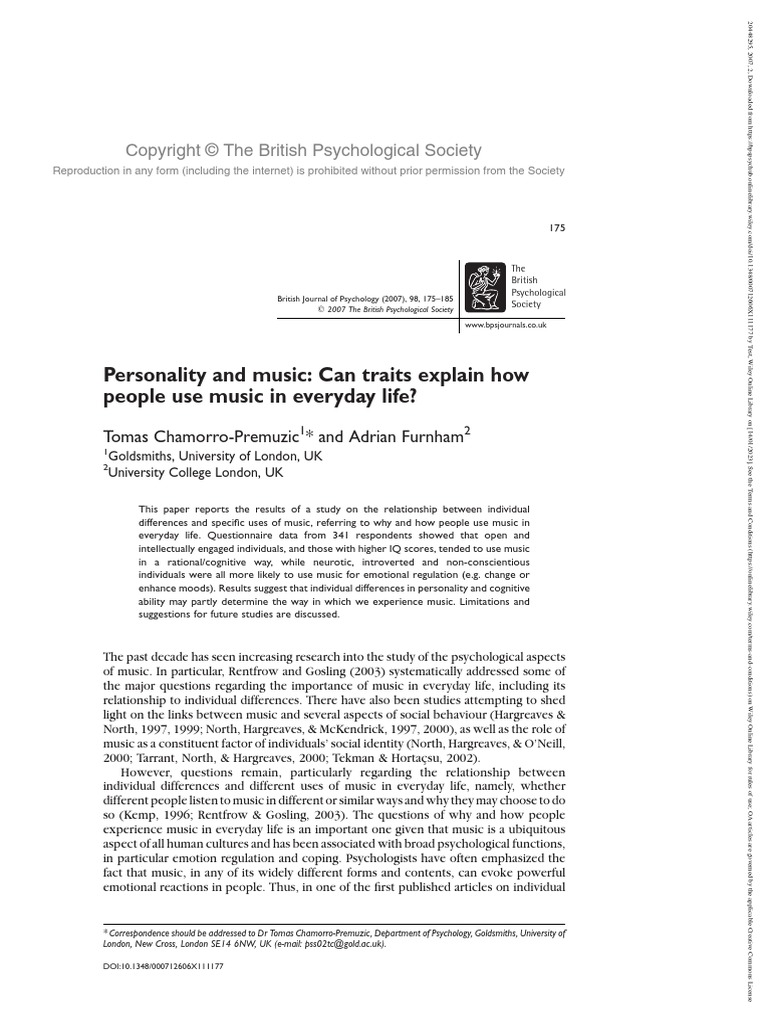 Personality and Music - Can Traits Explain How People Use Music in ...