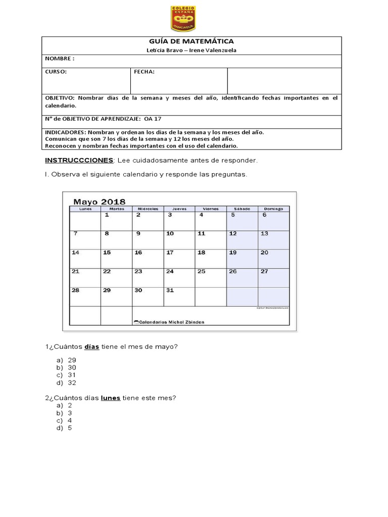 Guia 3 El Calendario | PDF