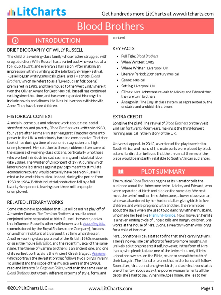 Blood-Brothers Study Notes-LitChart | PDF