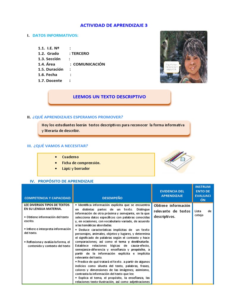 D3 A2 Sesion Leemos Un Texto Descriptivo Pdf Evaluación Aprendizaje