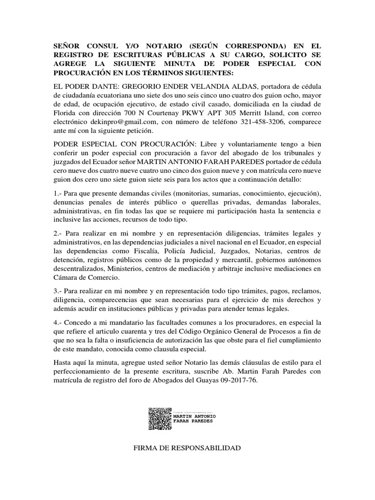 MINUTA PODER ESPECIAL ENDER VELANDIA-signed | PDF