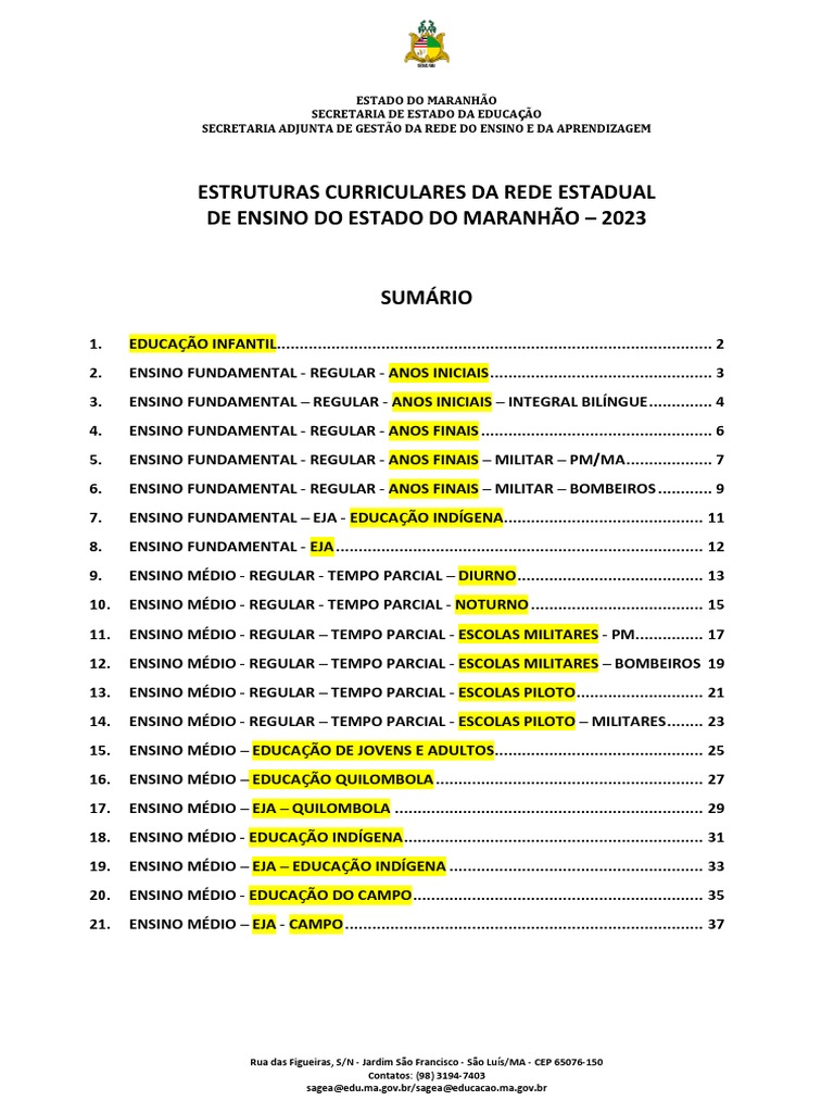 Matriz Curricular - 2023 - Ano Letivo | PDF