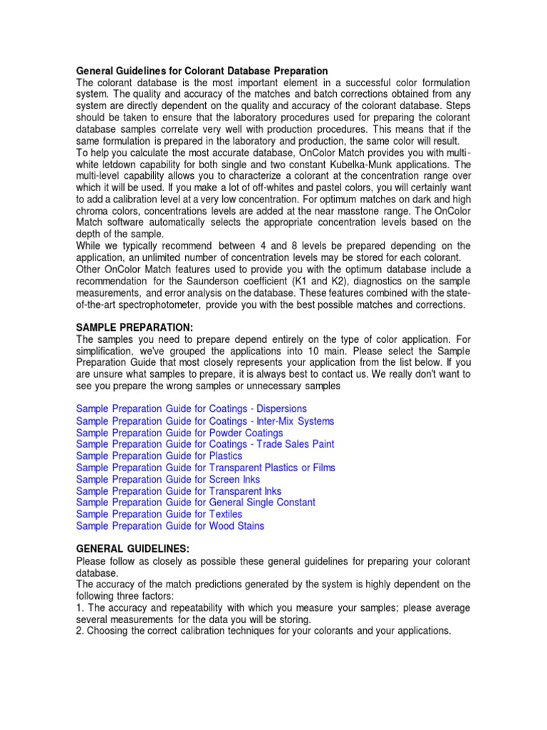 Colorant Database Preparation Guidelines | PDF | Accuracy And Precision ...