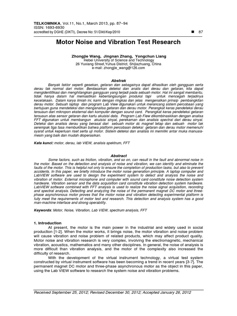Motor Noise and Vibration Test Research | PDF