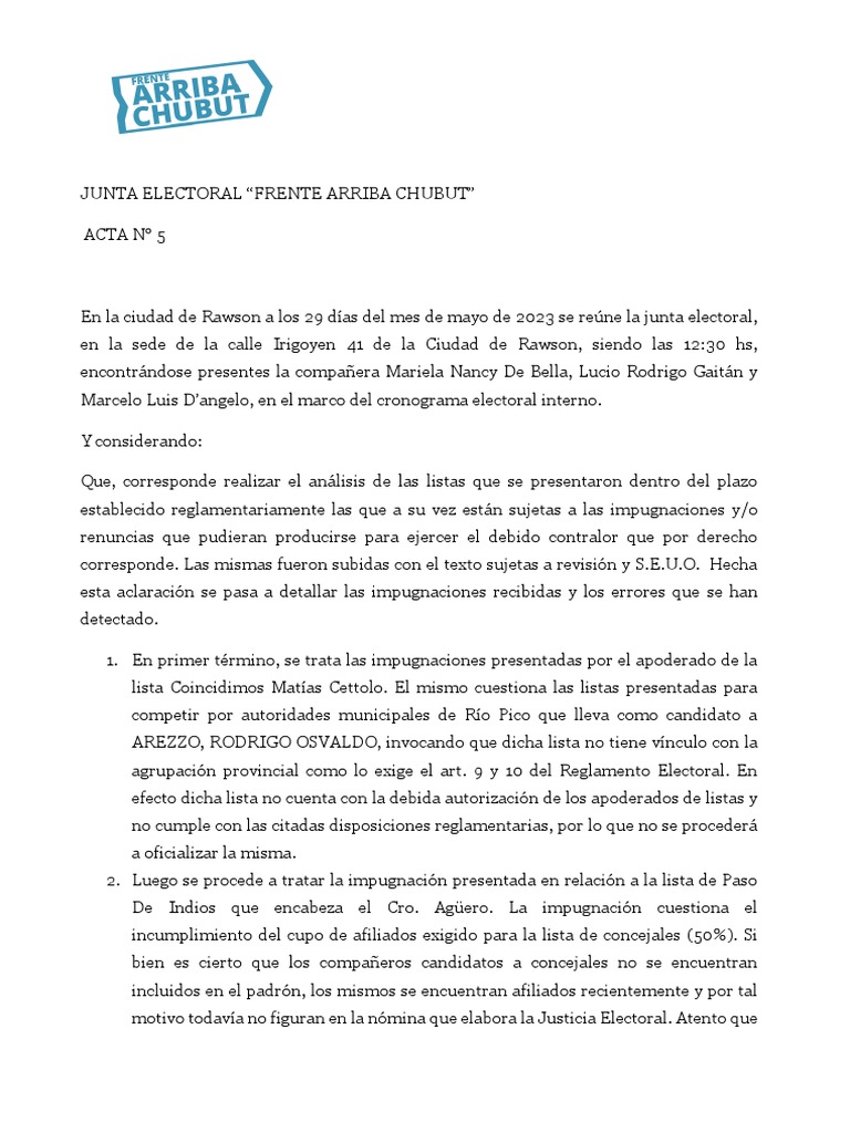 Acta #5 de La Junta Electoral | PDF | Gobierno | Gobernancia