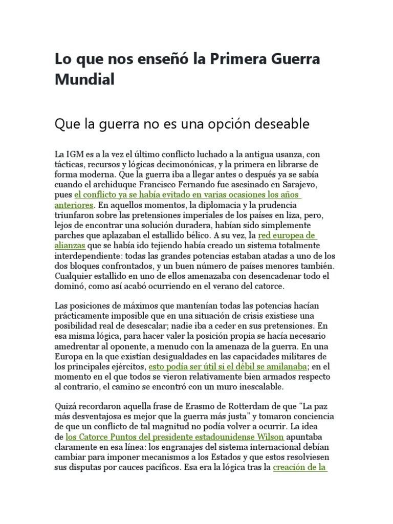 Lo Que Nos Enseñó La Primera Guerra Mundial | PDF | Primera Guerra ...