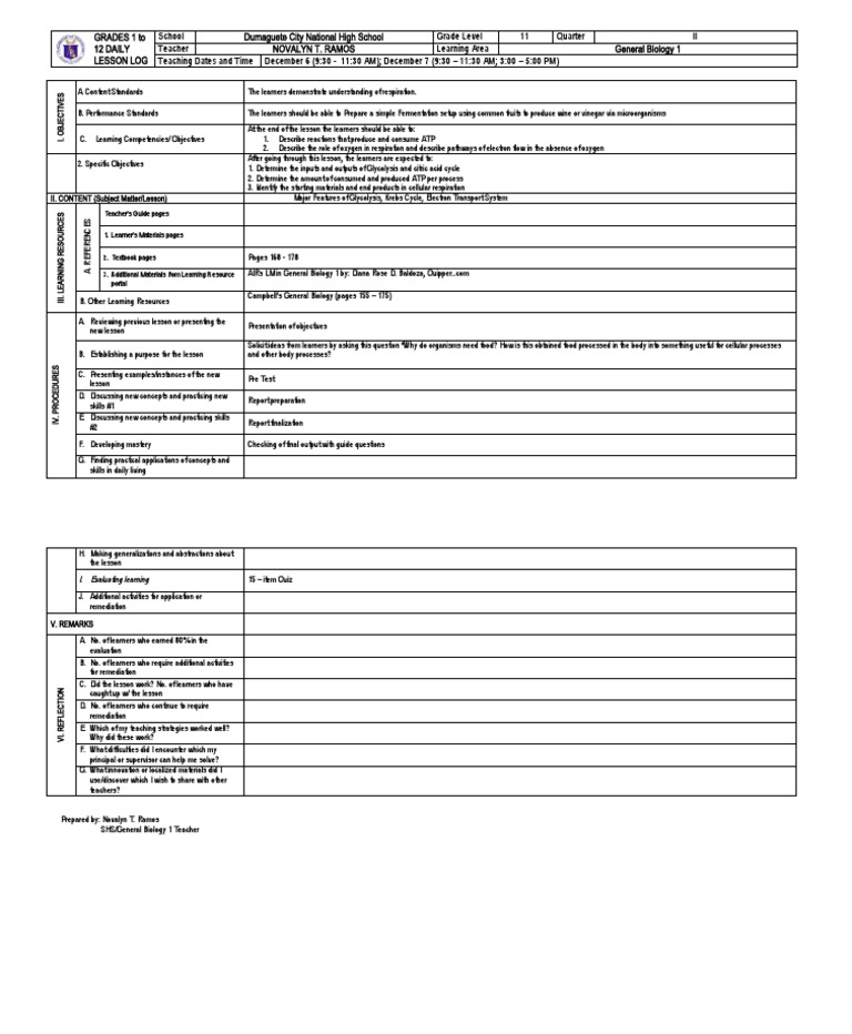 Grade 11 General Biology Lesson Plan | PDF | Career & Growth